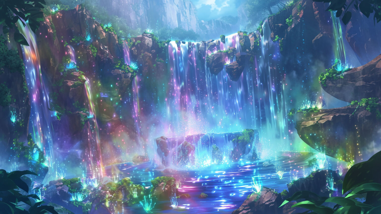 【フリー素材】虹色の滝（4枚）