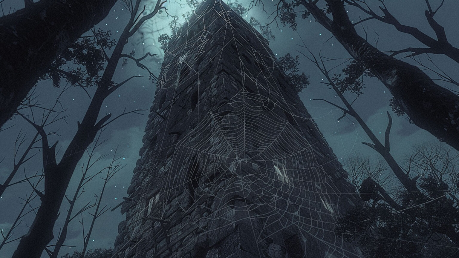 【フリー素材】蜘蛛の巣と古い塔（4枚）