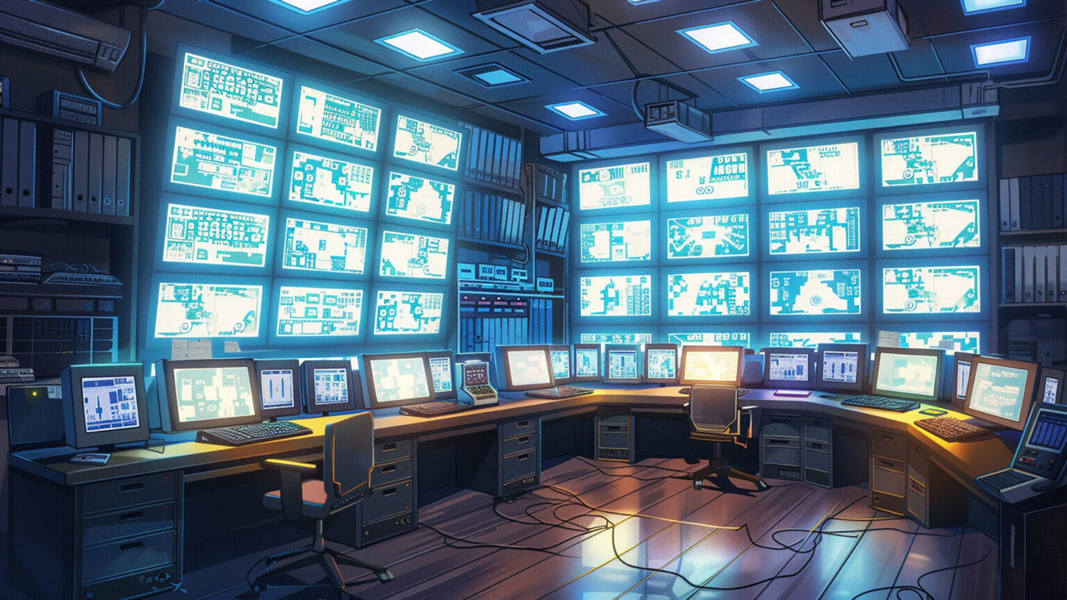 【フリー素材】巨大モニターが並ぶ指令室（8枚）