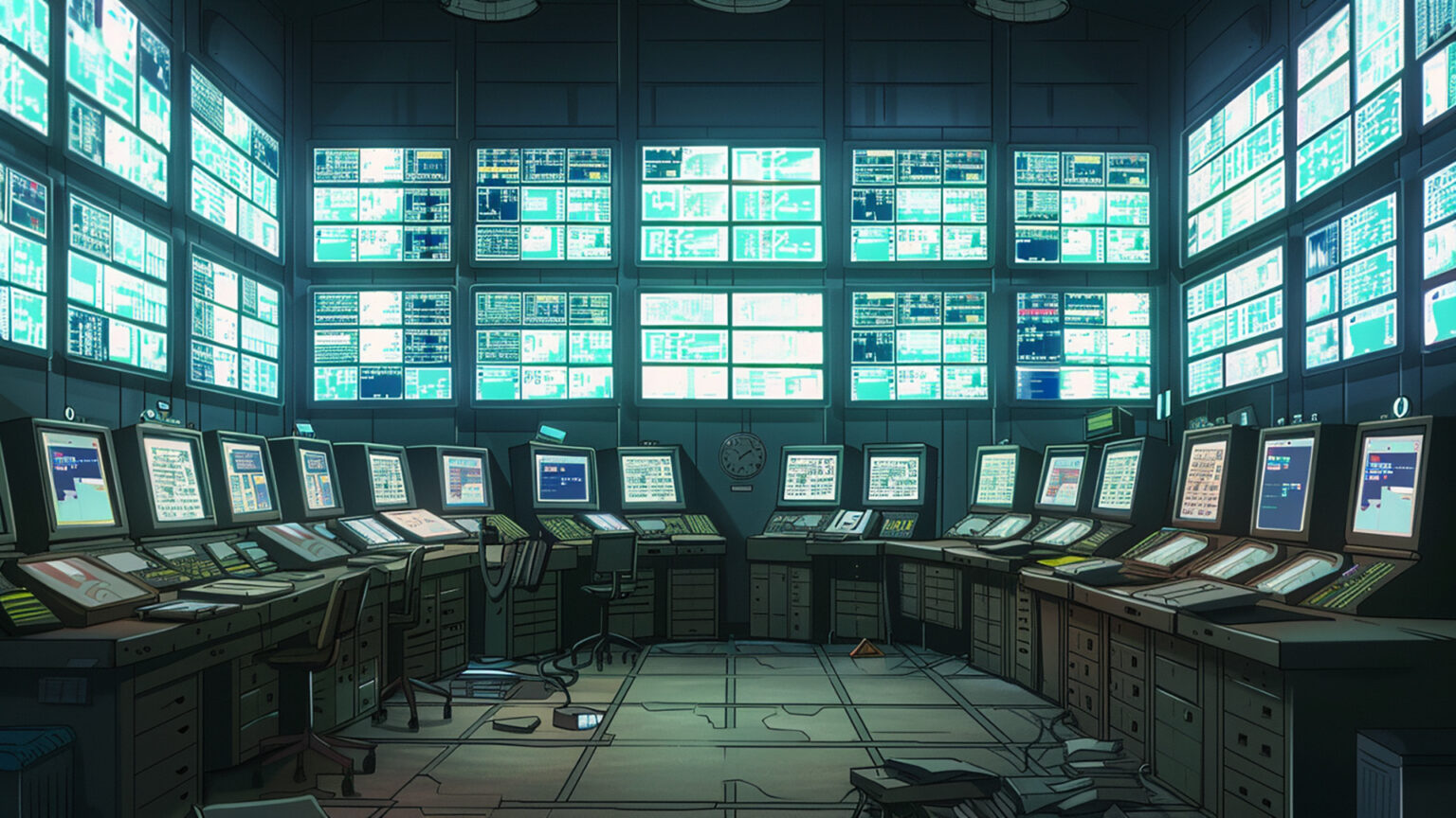 【フリー素材】巨大モニターが並ぶ指令室（8枚）